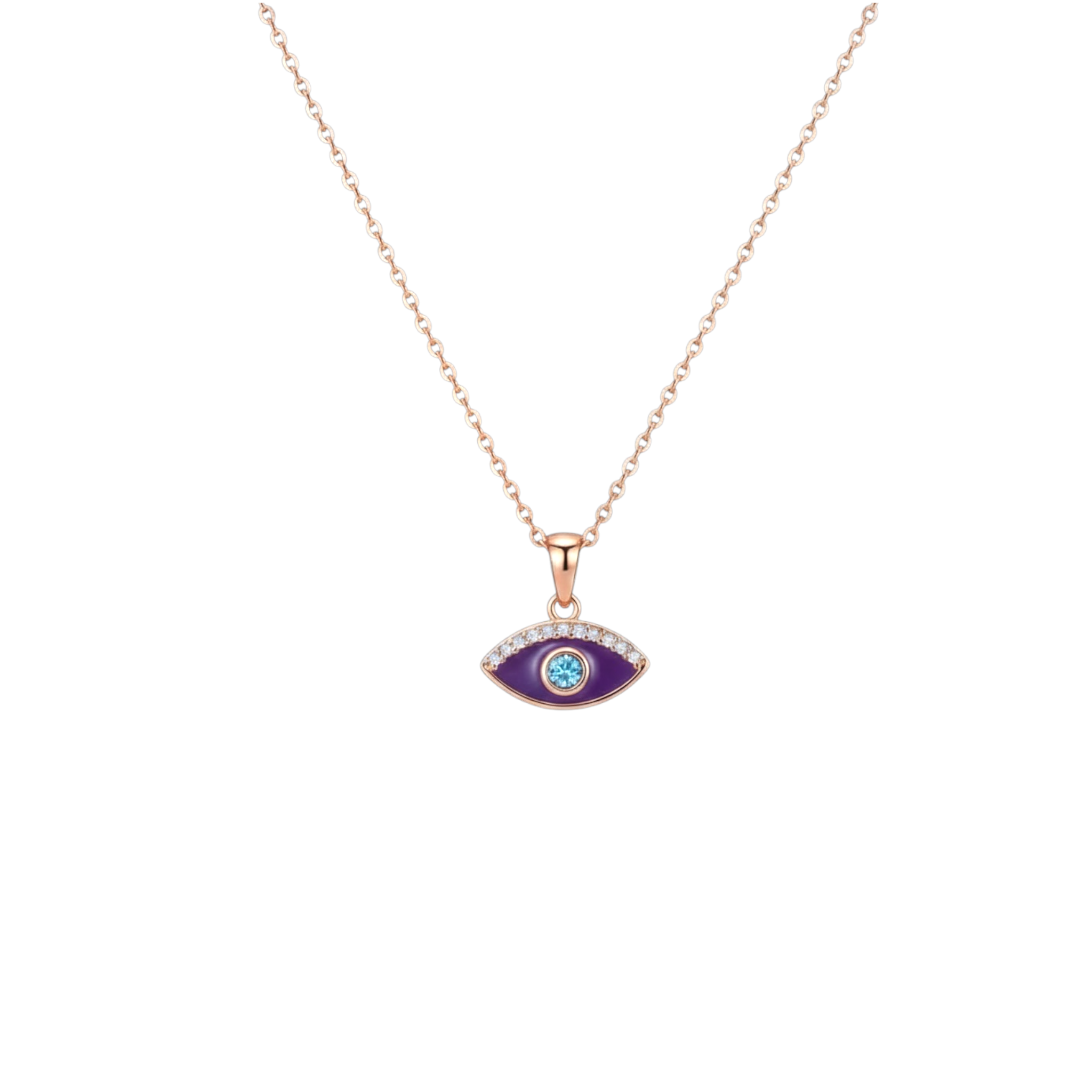 Vivid Purple Evil Eye Necklace | Scandal Kiss | Rose Gold plated